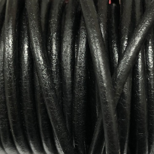 Leather Thonging - 3mm Round Black
